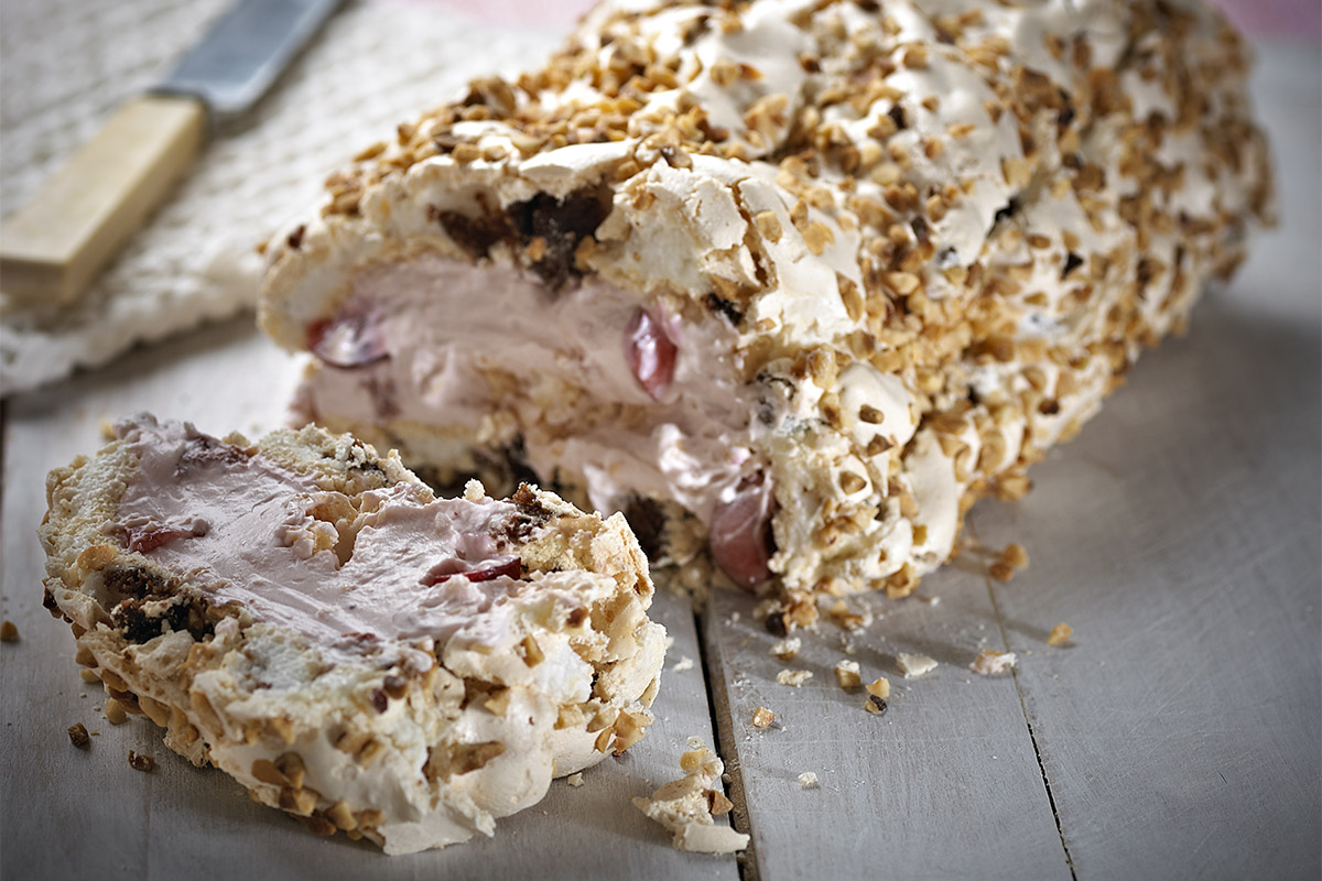 Hazelnut and Cherry Meringue Roulade - Onken Onken