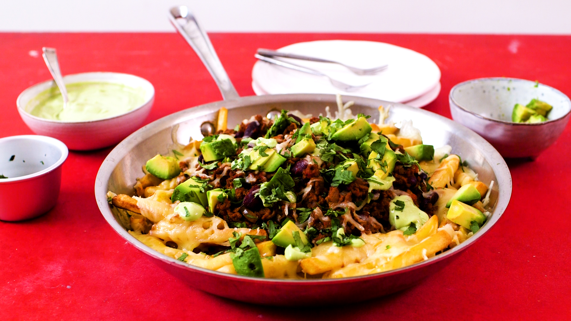 Chilli Cheese Fries with Avocado Yogurt - Onken Onken