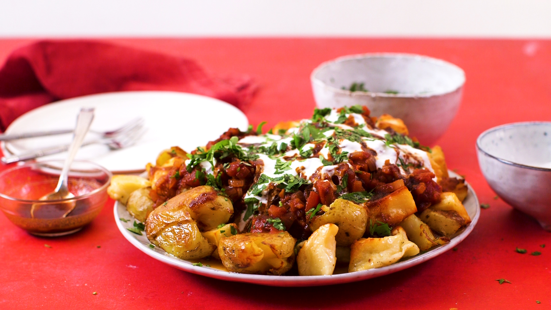 Spiced Patatas Bravas with Halloumi and Yogurt - Onken Onken